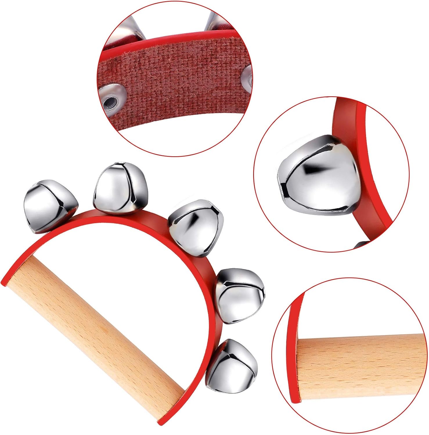 6 Pieces Sleigh Bell Christmas Handle Bells Instrument Musical Shaking ...