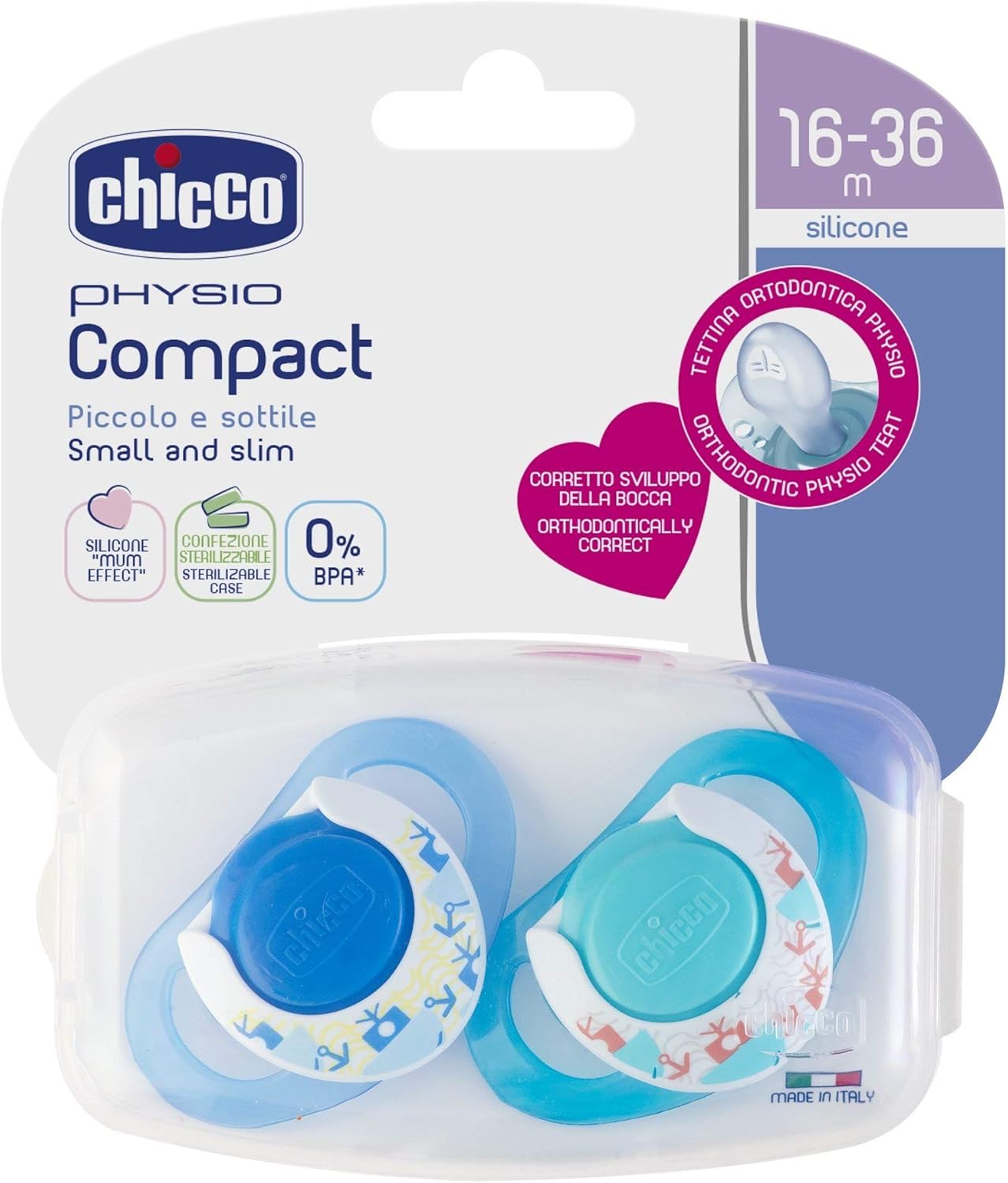 Chicco 00074835210000 Physio Compact in Silicone, Ciuccio per Bimbo, 16 ...