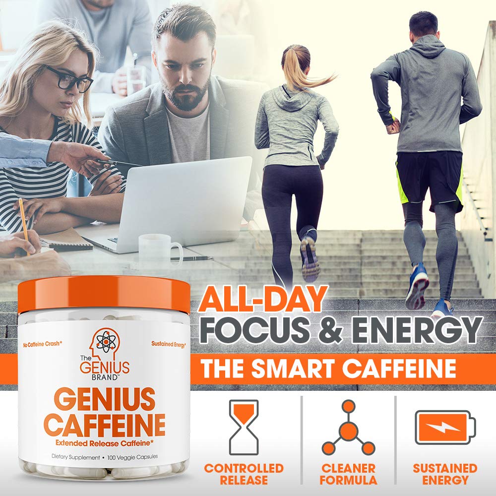 Genius Caffeine Pills 100mg, Extended-Release Microencapsulated ...