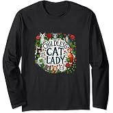 Amazon.com: Childless Cat Lady Illustration Long Sleeve T-Shirt ...