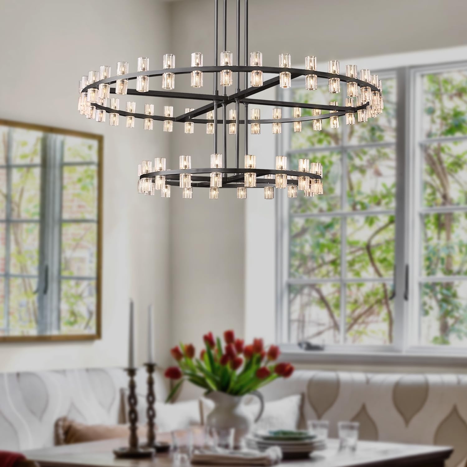 Shial Lighting D32''+D40'' Large Black Wagon Wheel Chandelier 72-Lights ...