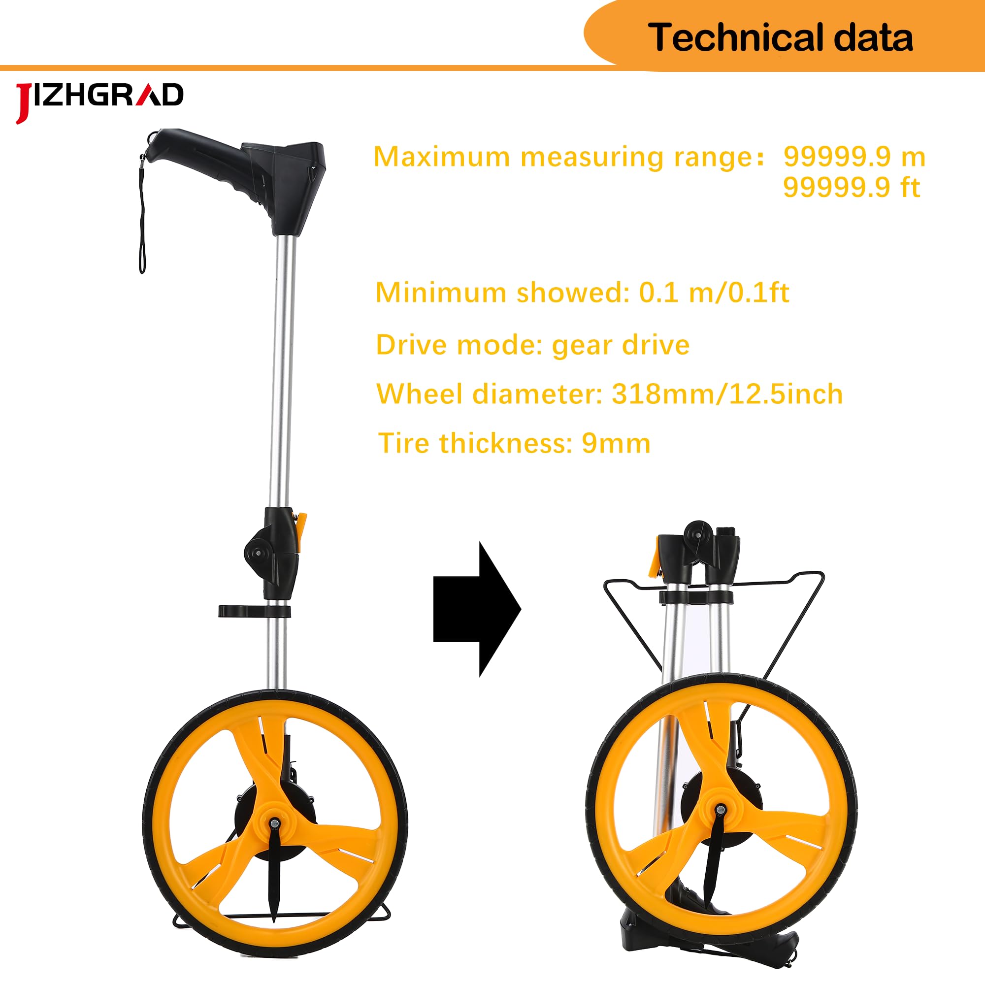 JIZHGRAD Measuring Wheel Digital Display ±0.3% High Accuracy, 12.5 ...