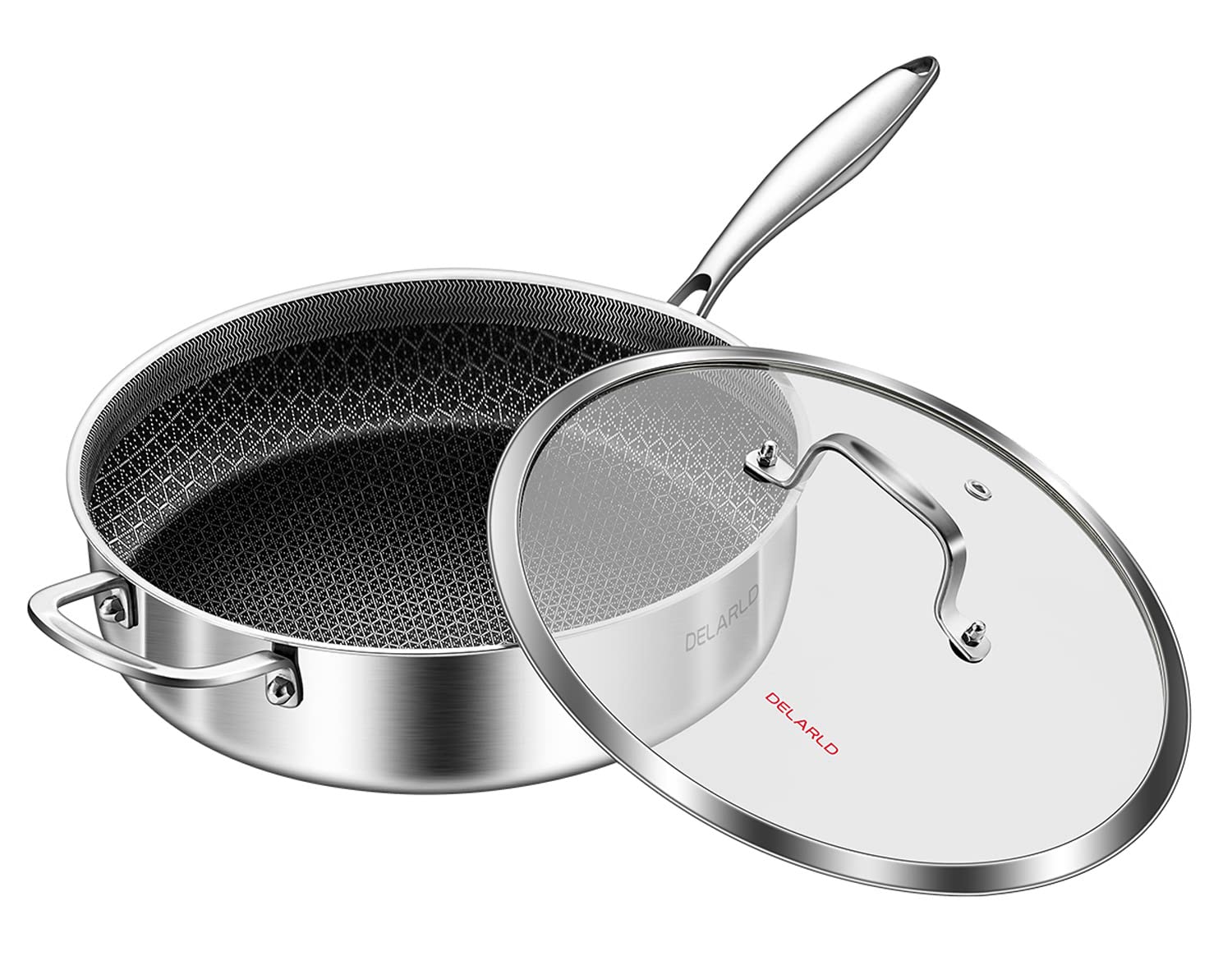 DELARLO Tri-Ply Stainless Steel 12 Inch Deep Frying Pan with lid 6QT ...