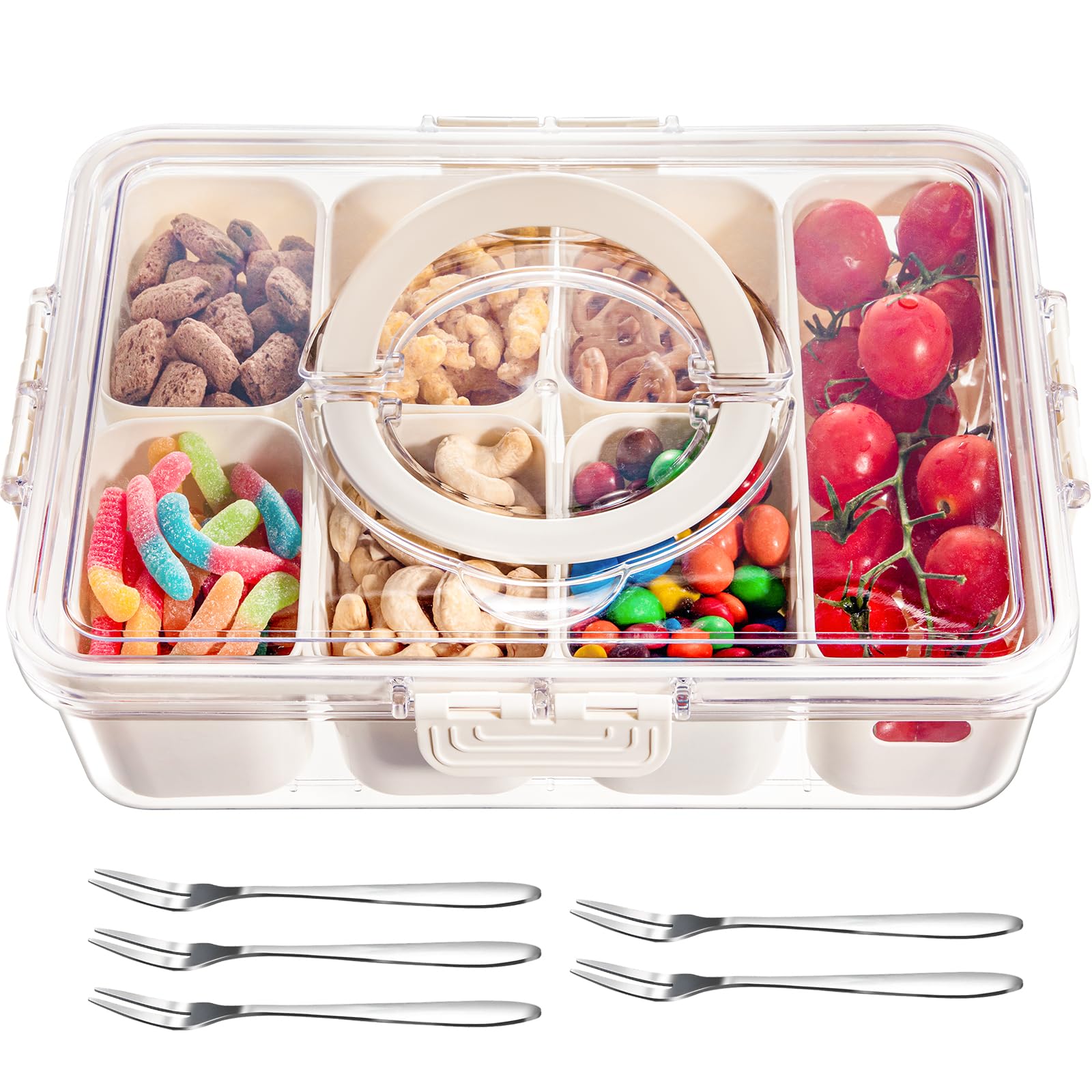 FMP Brands Divided Serving Tray with Lid and Handle, Snack Box ...