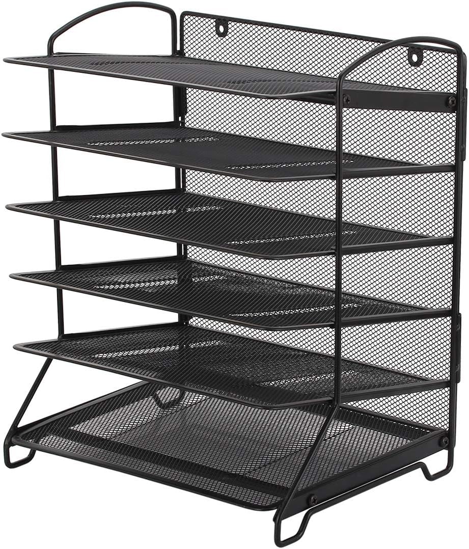 6-Tier Desktop Letter Tray Organiser, Mesh Metal Magazine File Rack ...