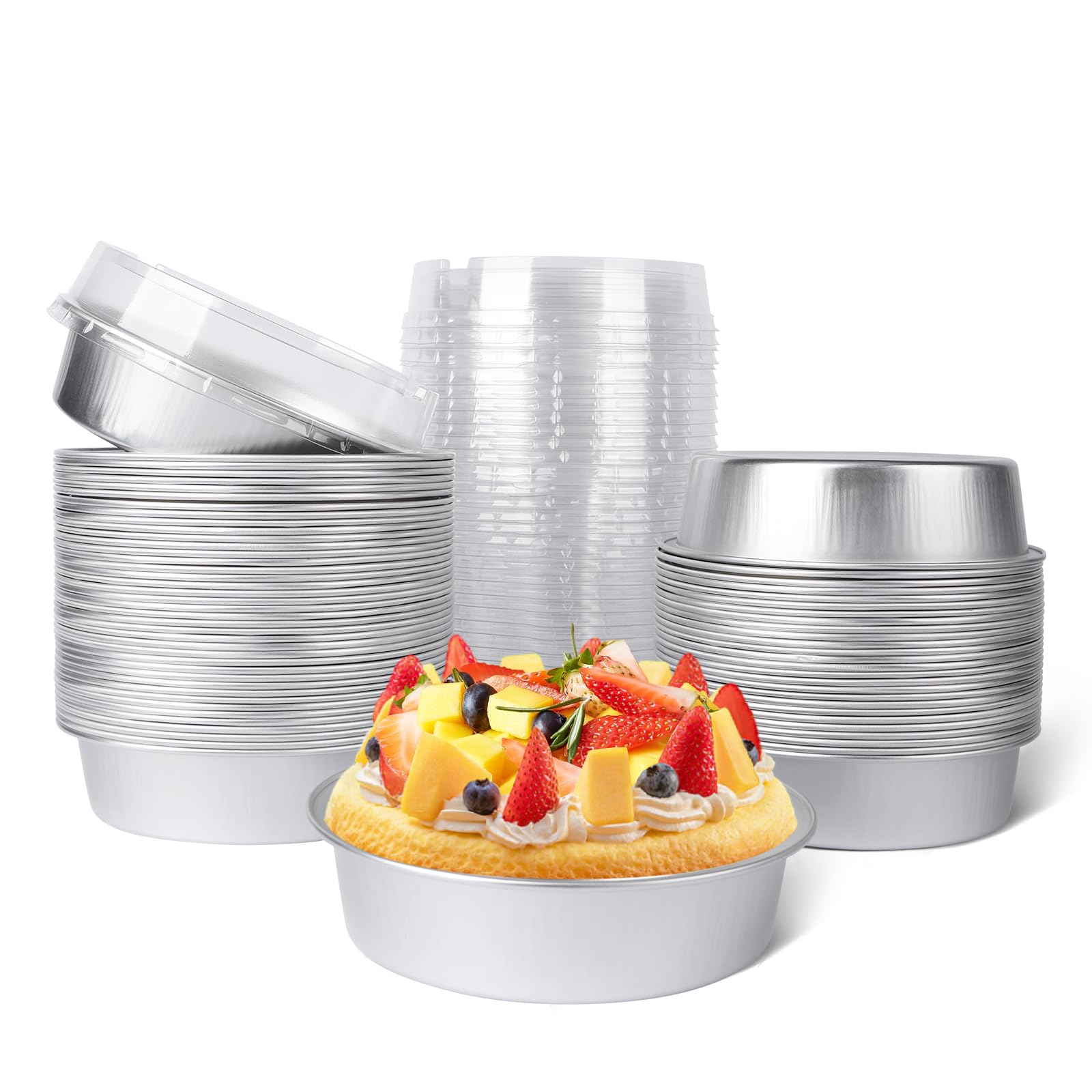 Beasea Mini Ramekins with Lids, 50 Pack 4 Inch 8oz Disposable Aluminum ...