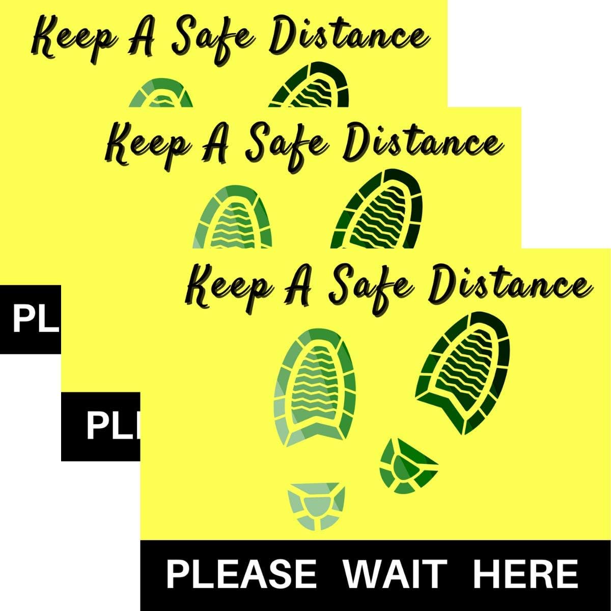 3x Yellow WAIT HERE Sign Social Distancing Signage Social Distancing ...
