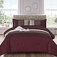 Amazon.com: WONGS BEDDING Burgundy Comforter Set Queen, Reversible ...