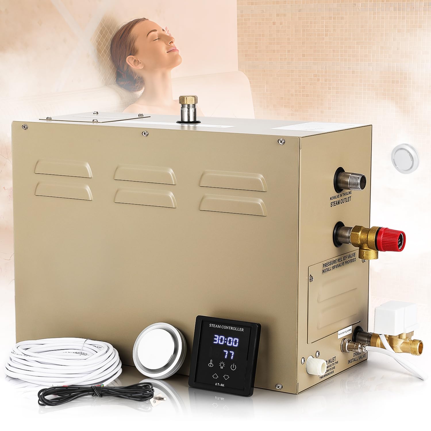 Hapyvergo Steam Shower Generator Kit 9KW for Bath Sauna SPA, Aromatherapy Steam Head, Self ...