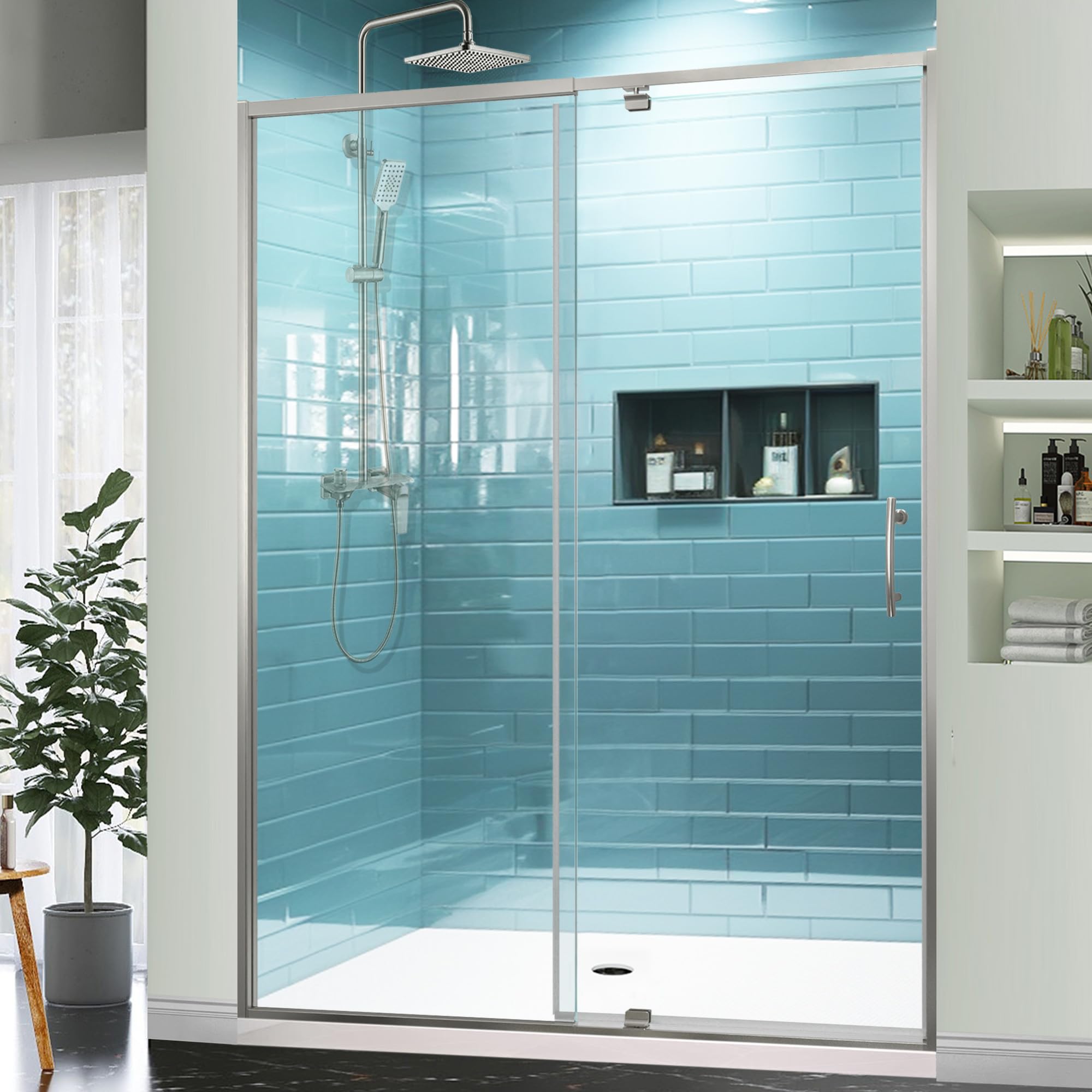 GroGro 56-60" W x 71" H Piovt Swing Glass Shower Door,Pivot Semi-Frameless Glass Shower Door ...