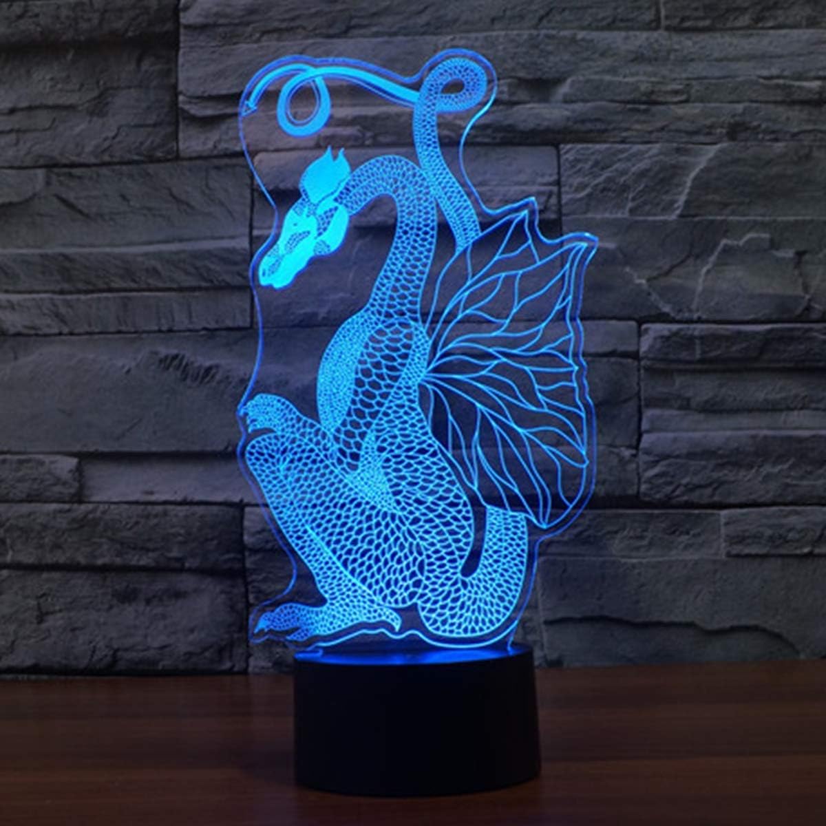 3D Illusion Lamp Dragon LED Night Light, 7 Colours Flashing Touch ...