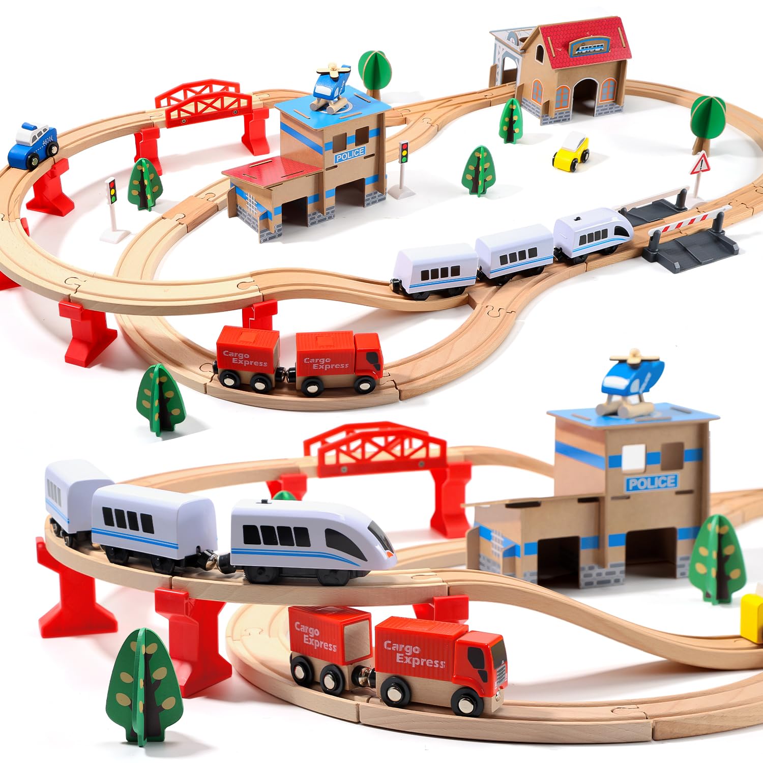 Electric Toddler Wooden Train Set Toy, 88 PCS Train Track Toys for 3 4 ...