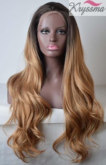 Amazon.com : K'ryssma Ombre Blonde Synthetic Lace Front Wigs Dark Roots ...