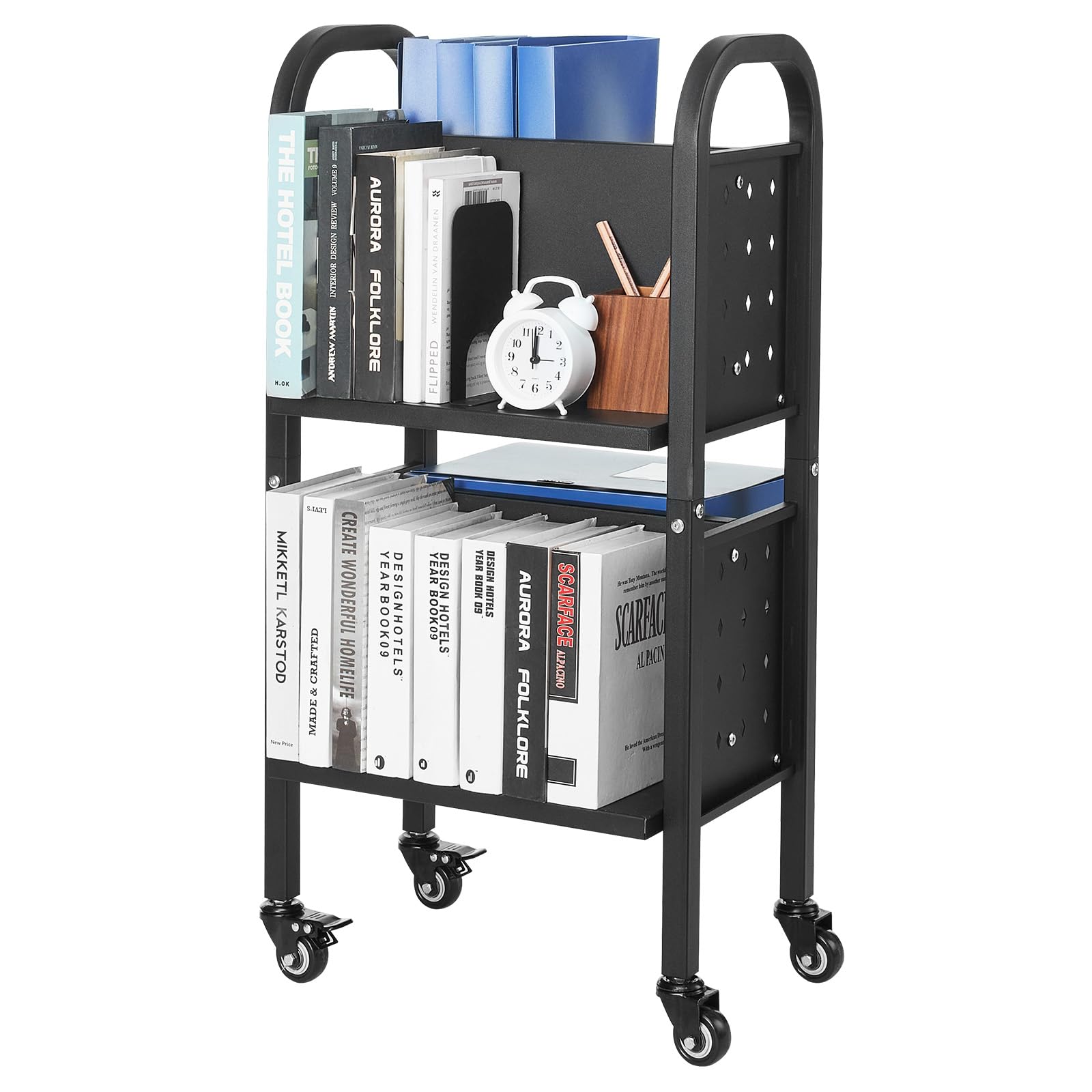 VEVOR Rolling Library Book Cart, 150 Lbs Capacity, 17.7 X 13.0 X 34.6 ...