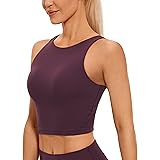 CRZ YOGA Women's High Neck Longline Sports Bra - Padded Racerback Yoga Bra Crop Tank Top with ...