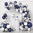 Amazon.com: RUBFAC Navy Blue Silver Balloon Garland Kit, Blue Silver White Confetti Balloons for ...
