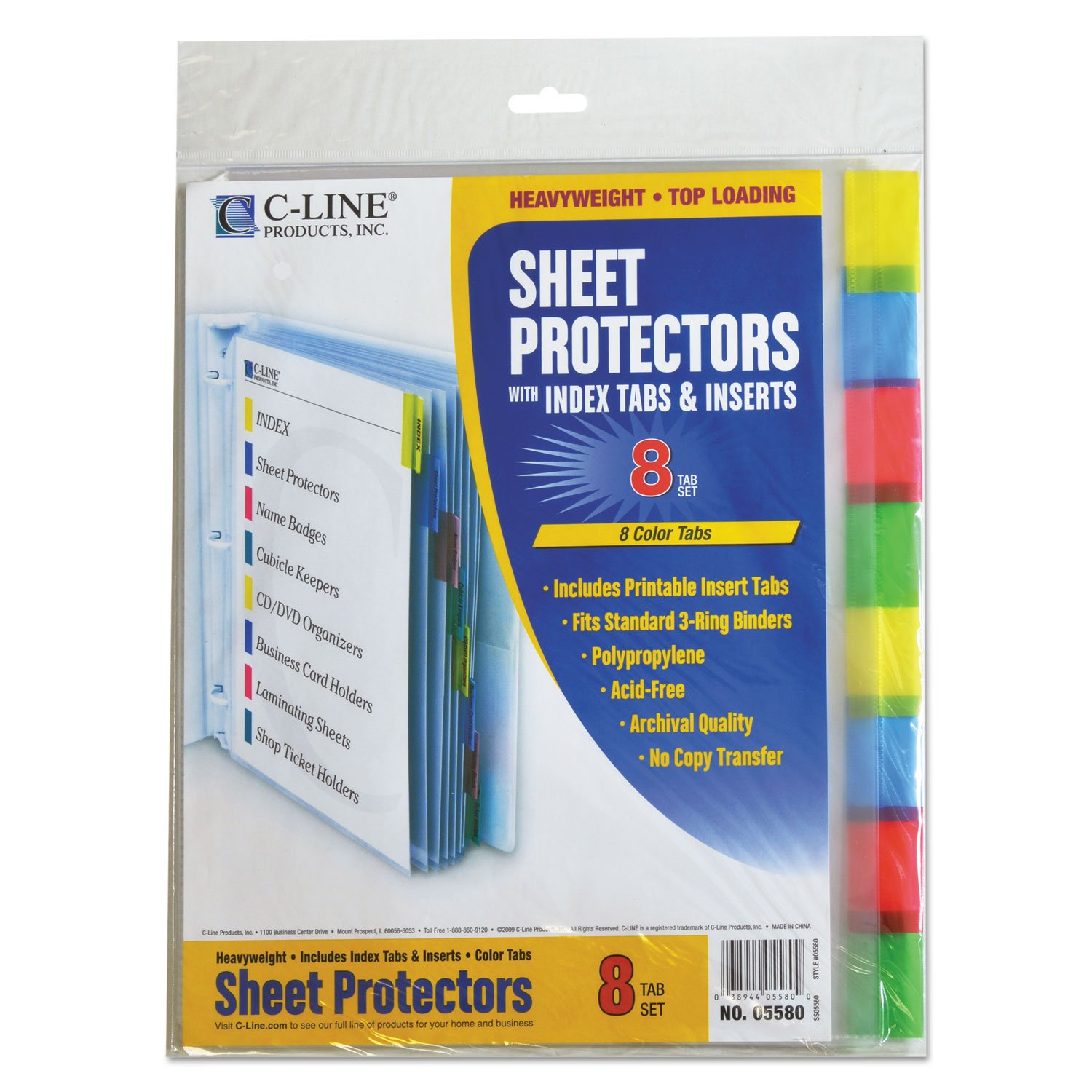 C-Line Polypropylene Sheet Protector with Index Tabs, Assorted Color ...