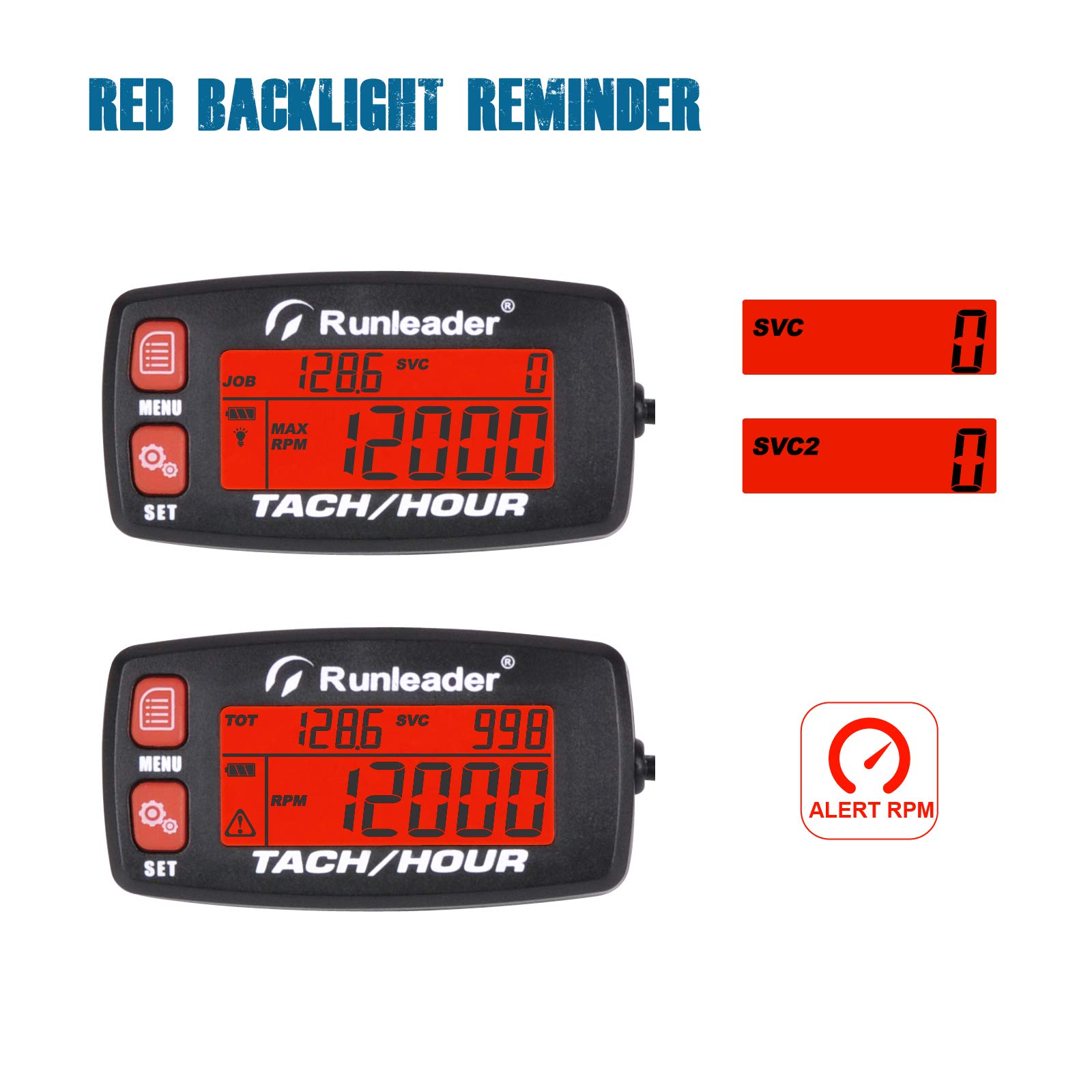 Runleader Digital Gas Engine Tachometer, Hours & RPM Record,Backlight ...