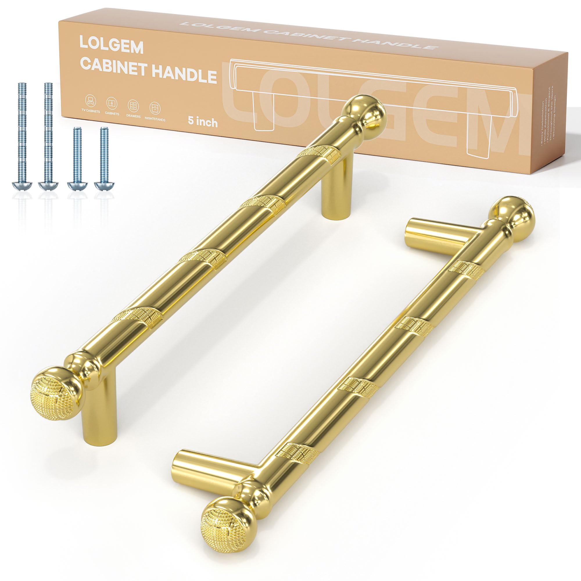 KALEVOL 4 Pack 6-1/2 Inch Cabinet Handles Drawer Pulls Gold Stainless ...