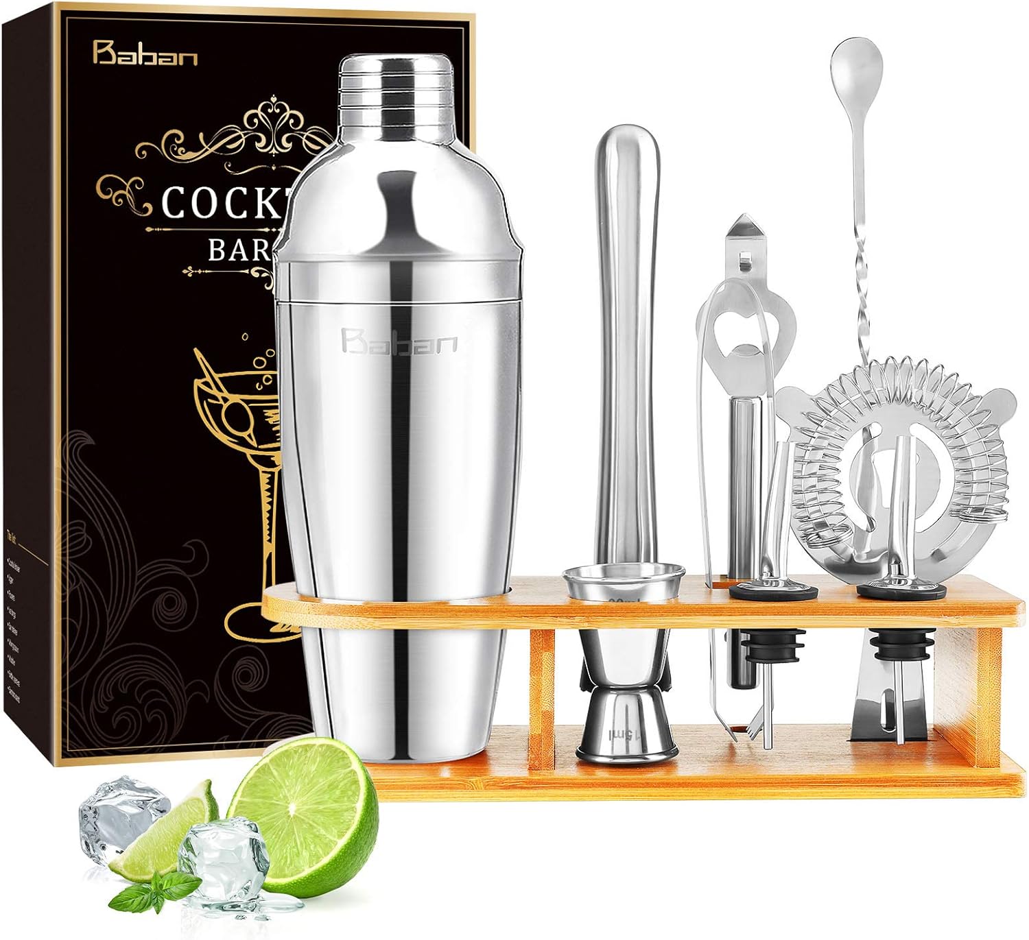 Baban Cocktail Shaker Set Cocktail Making Set 9+1pcs Barware Sets 750ml ...