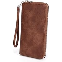 LETEULO Women's RFID Blocking Clasp Wallet Vintage Hand Rubbing Leather ...