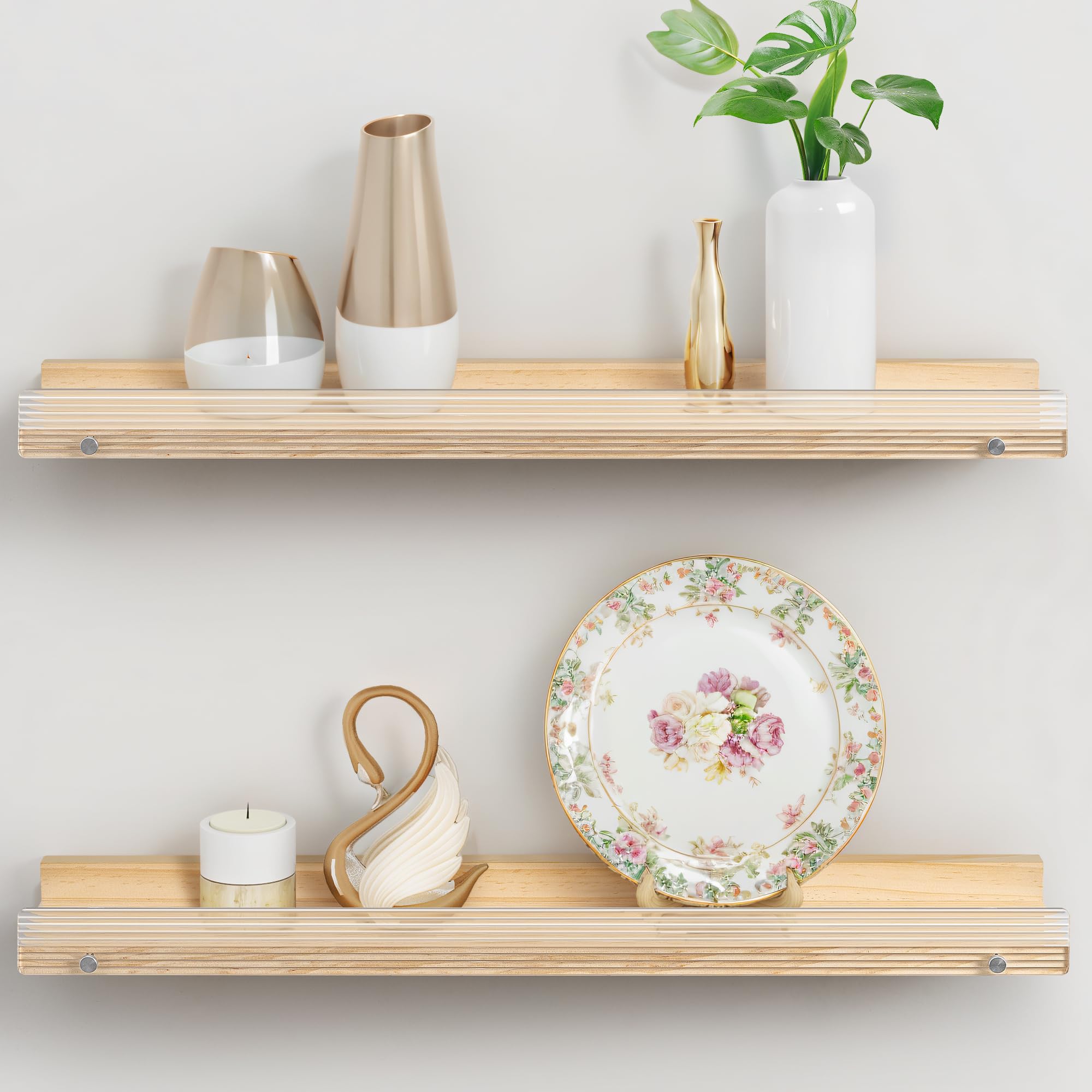Mazjoaru 24 inch Floating Shelves for Wall Set of 2, Solid Wood Long ...