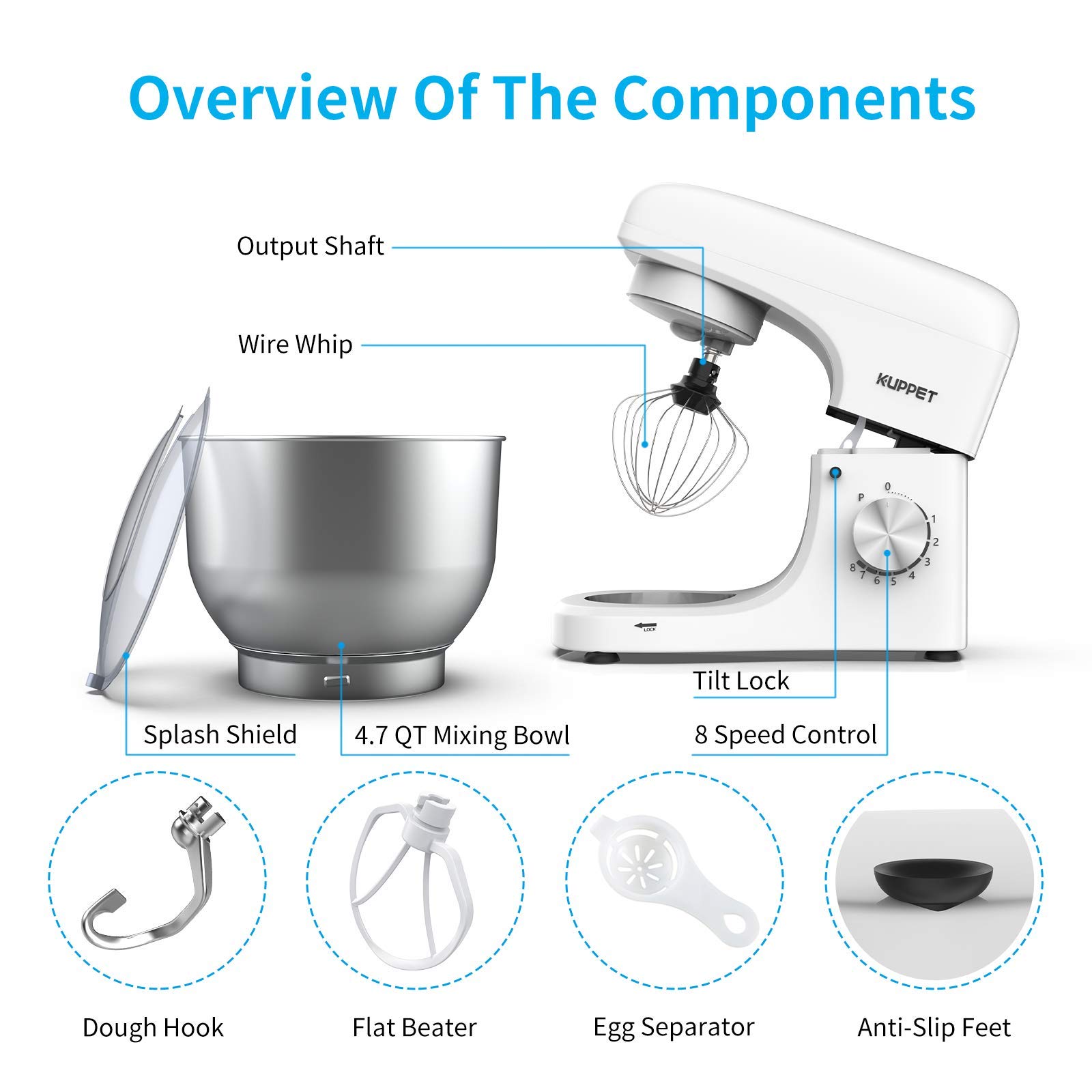 Mua KUPPET Stand Mixer, 8-Speed Tilt-Head Electric Food Stand Mixer ...