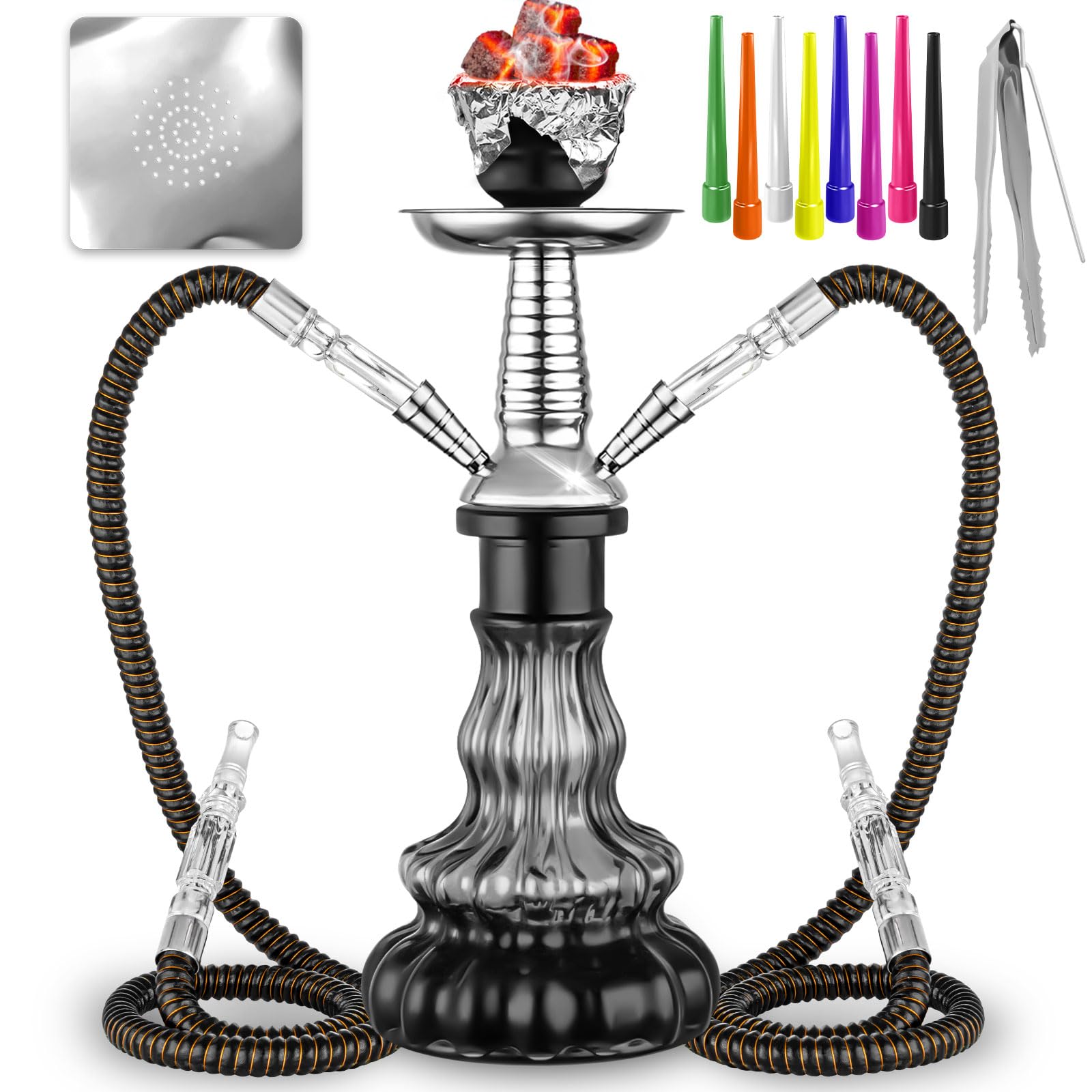 Hookah Set 2 Hose 11.5'' Shisha Hookah Set With Everything - Glass ...