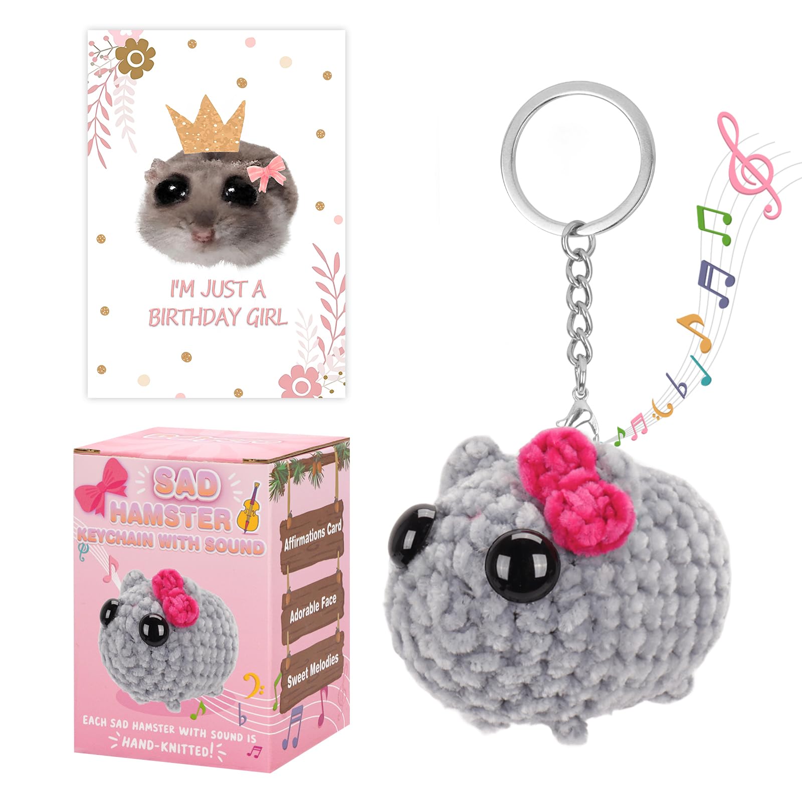 Dalycro Tiktok Sad Hamster Meme Bow Keychain with Sound Upgrade Hand ...