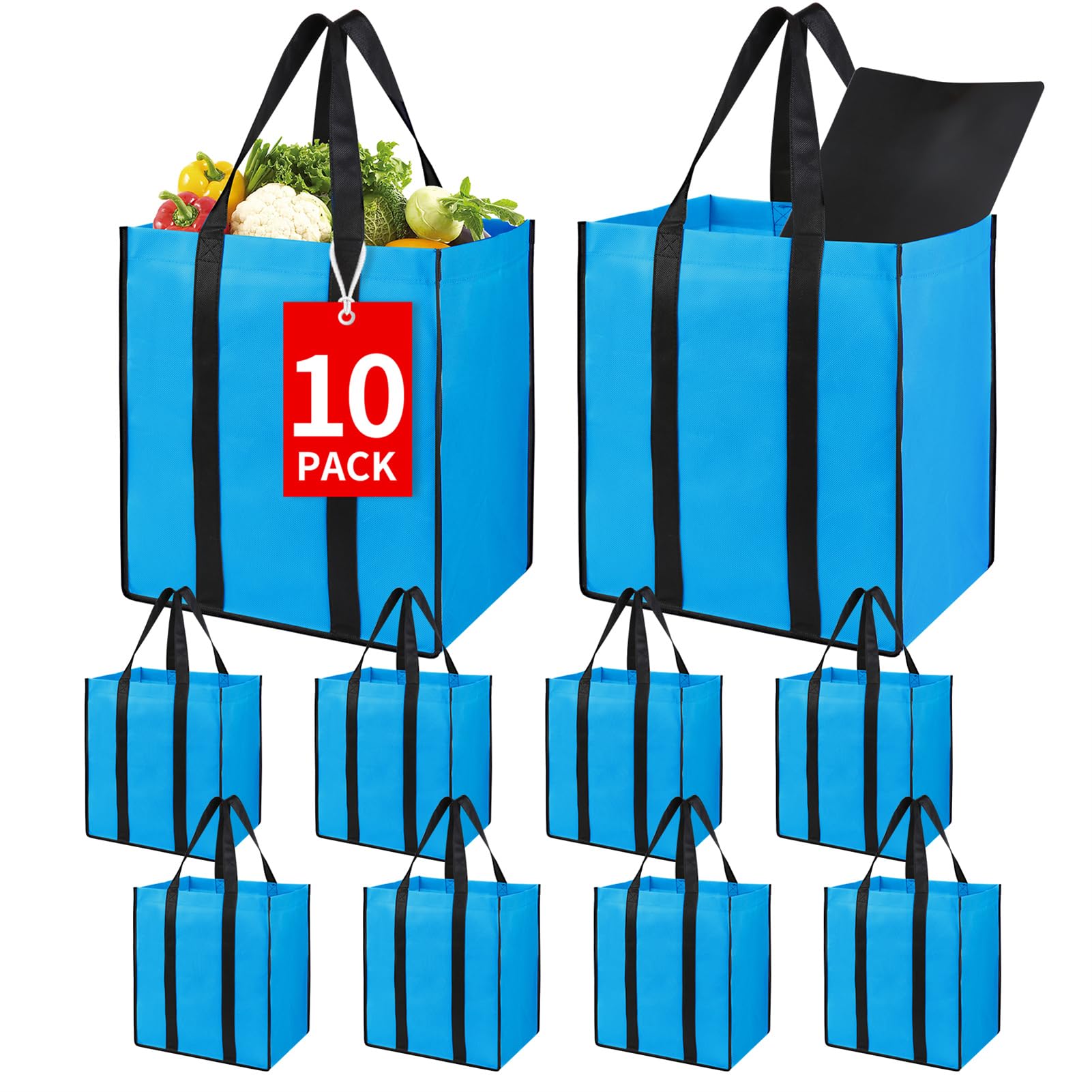 Bodaon 10Pk Collapsible Kitchen Reusable Grocery Bags with Plastic ...