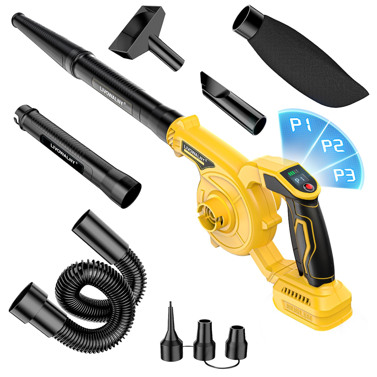 LIVOWALNY Cordless Leaf Blower: Brushless Electric Leaf Blower for ...