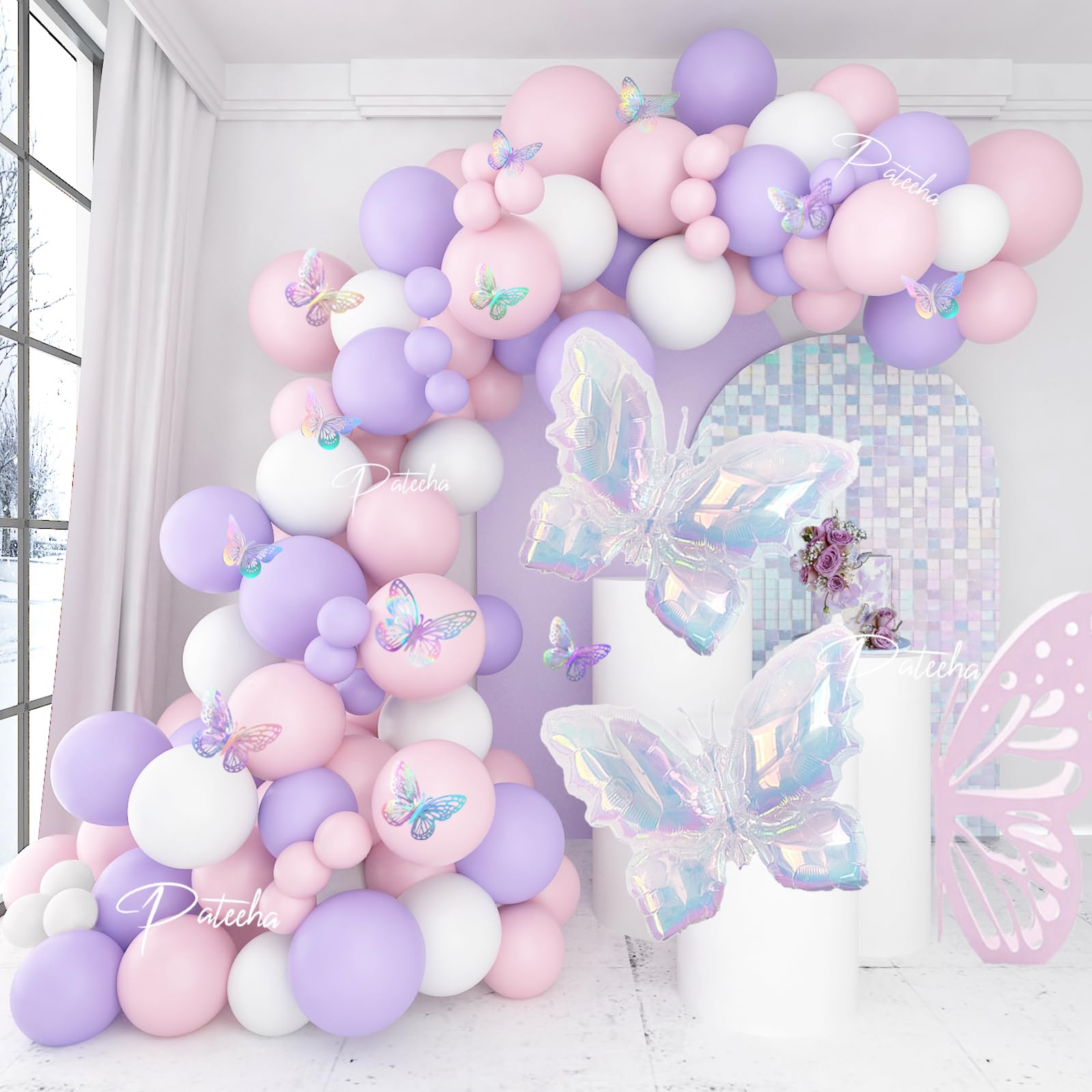 Pateeha Butterfly Fairy Balloon Arch Kit 12ft Lavender Pink and Purple ...