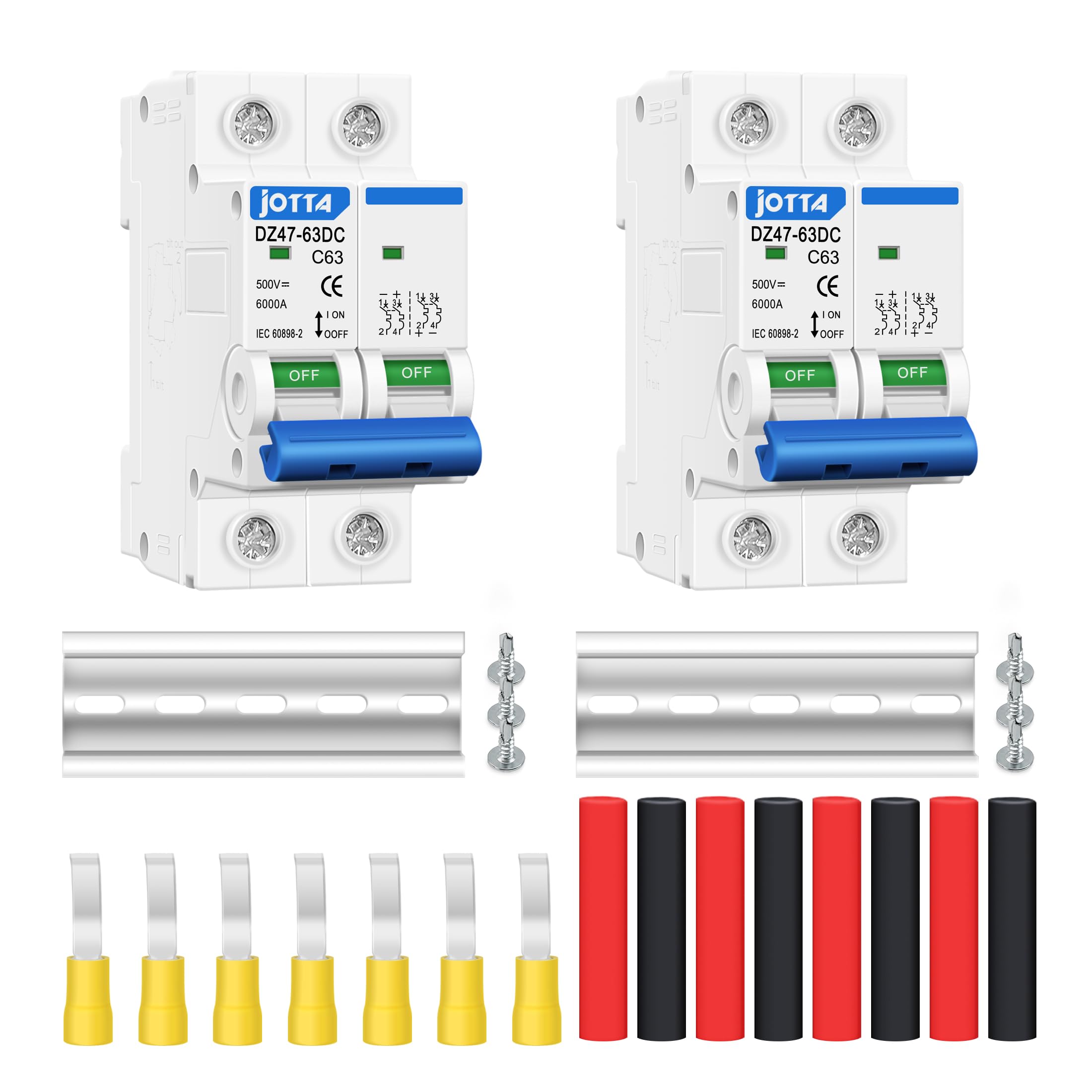JOTTA DC 500V Miniature Circuit Breaker Mini MCB Fuse PV System Solar Engery DZ47 63A (2 Pack ...