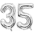 Amazon.com: Silver 35 Number Balloons, 40 Inch Giant Number 35 Balloons ...