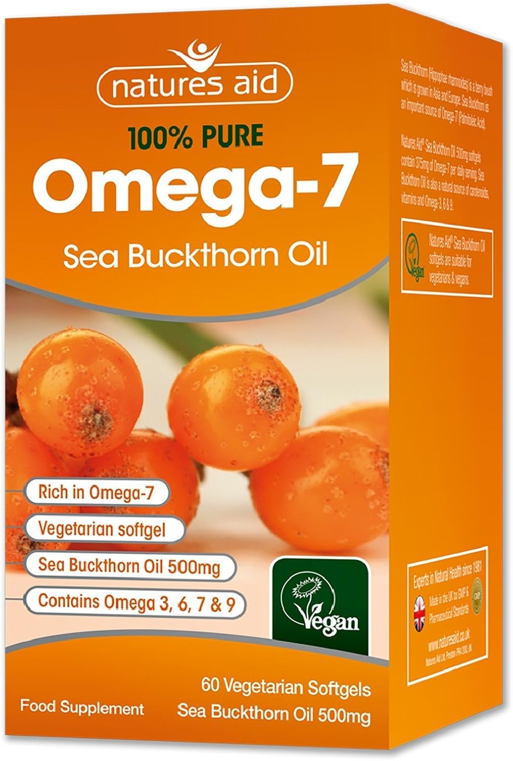 Amazon.com: Natures Aid 100% Pure Omega-7 Sea Buckthorn Oil 500mg 60 ...