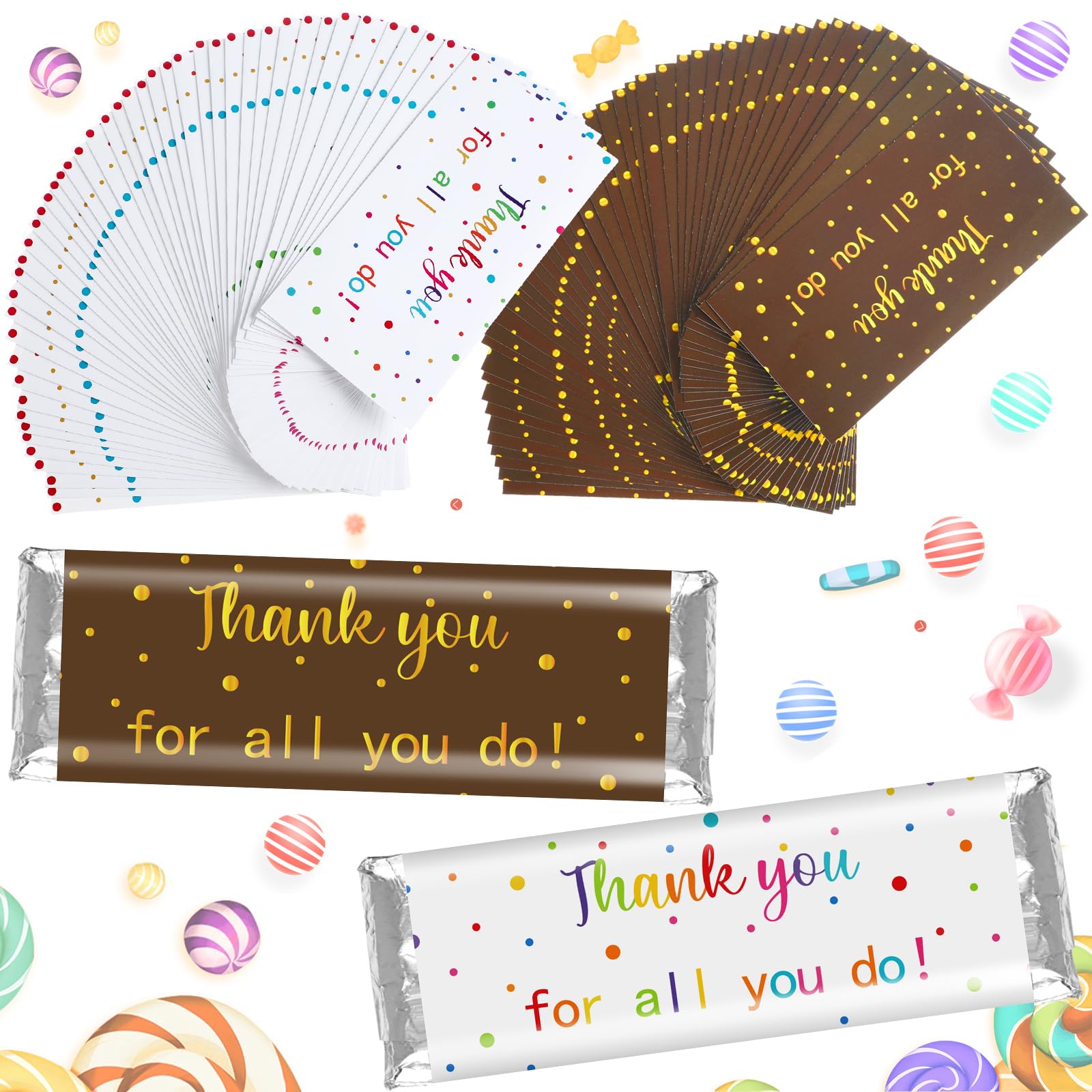 Gilprop 100 Pcs Thank You Candy Bar Wrappers DIY Employee Appreciation ...