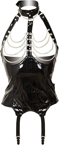 Honour Women's Basque in Black PVC Queen of The Night Open Cup with ...