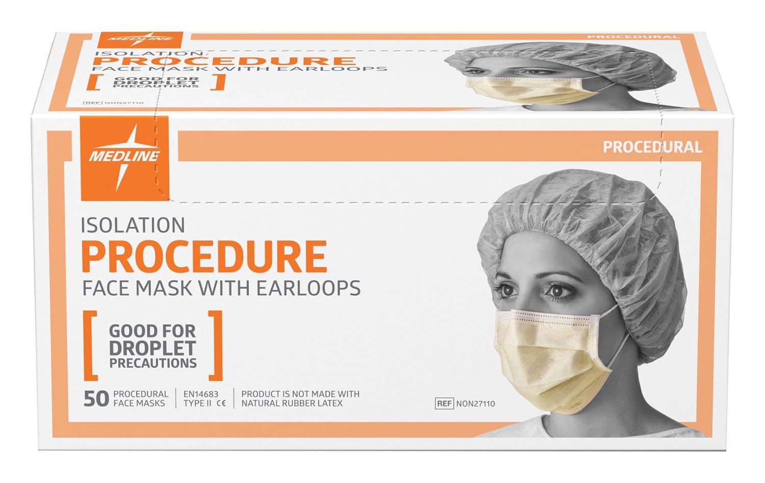 Medline NON27110 Isolation Face Masks with Earloops, Latex Free, Yellow ...