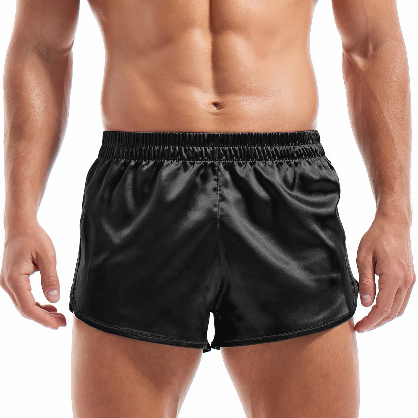 AMY COULEE Mens Satin Shorts Silk Boxers Sexy Split Side Lounge Shorts ...