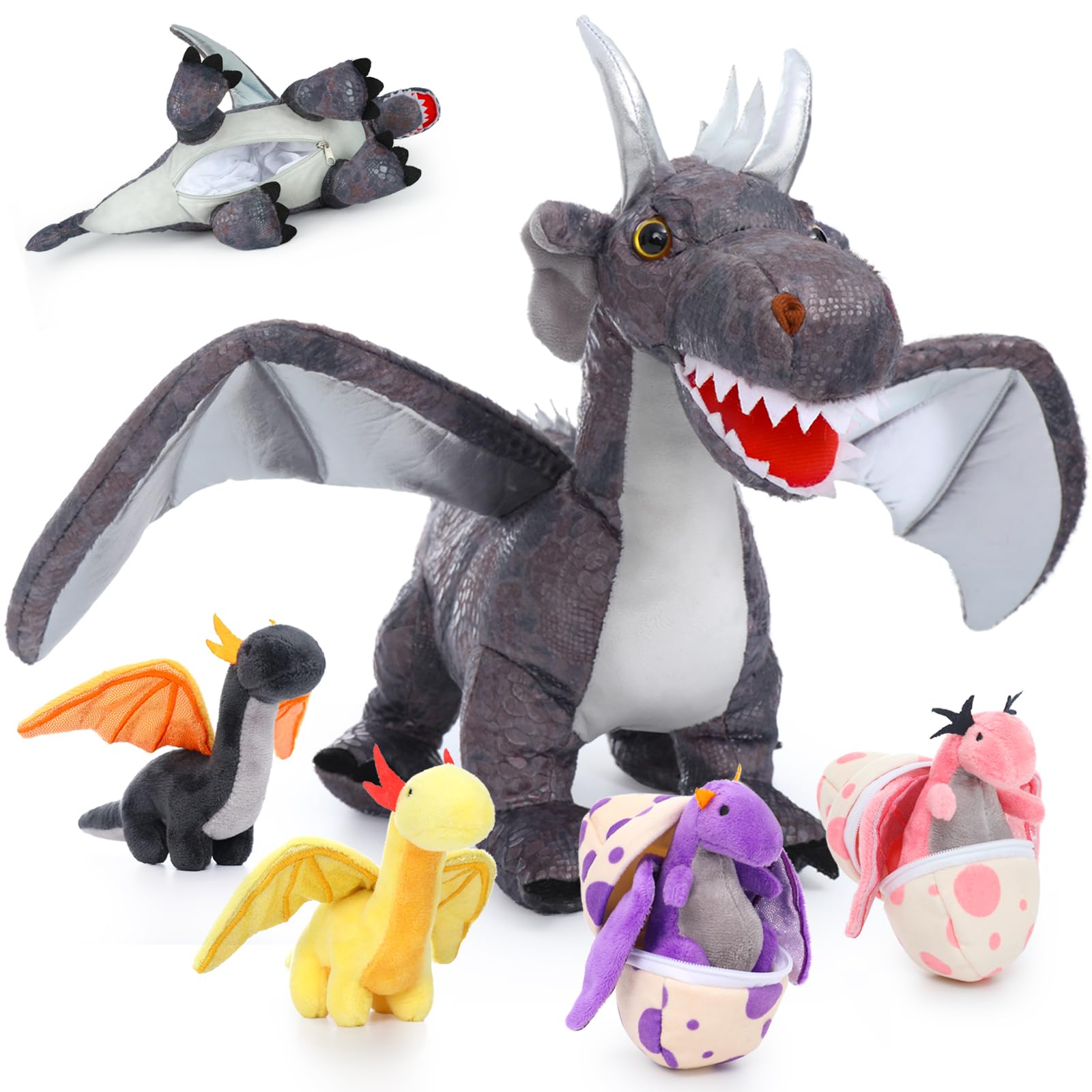 MorisMos Dragon Stuffed Animal, Large Dragon Plush Toy Mommy & Babies ...