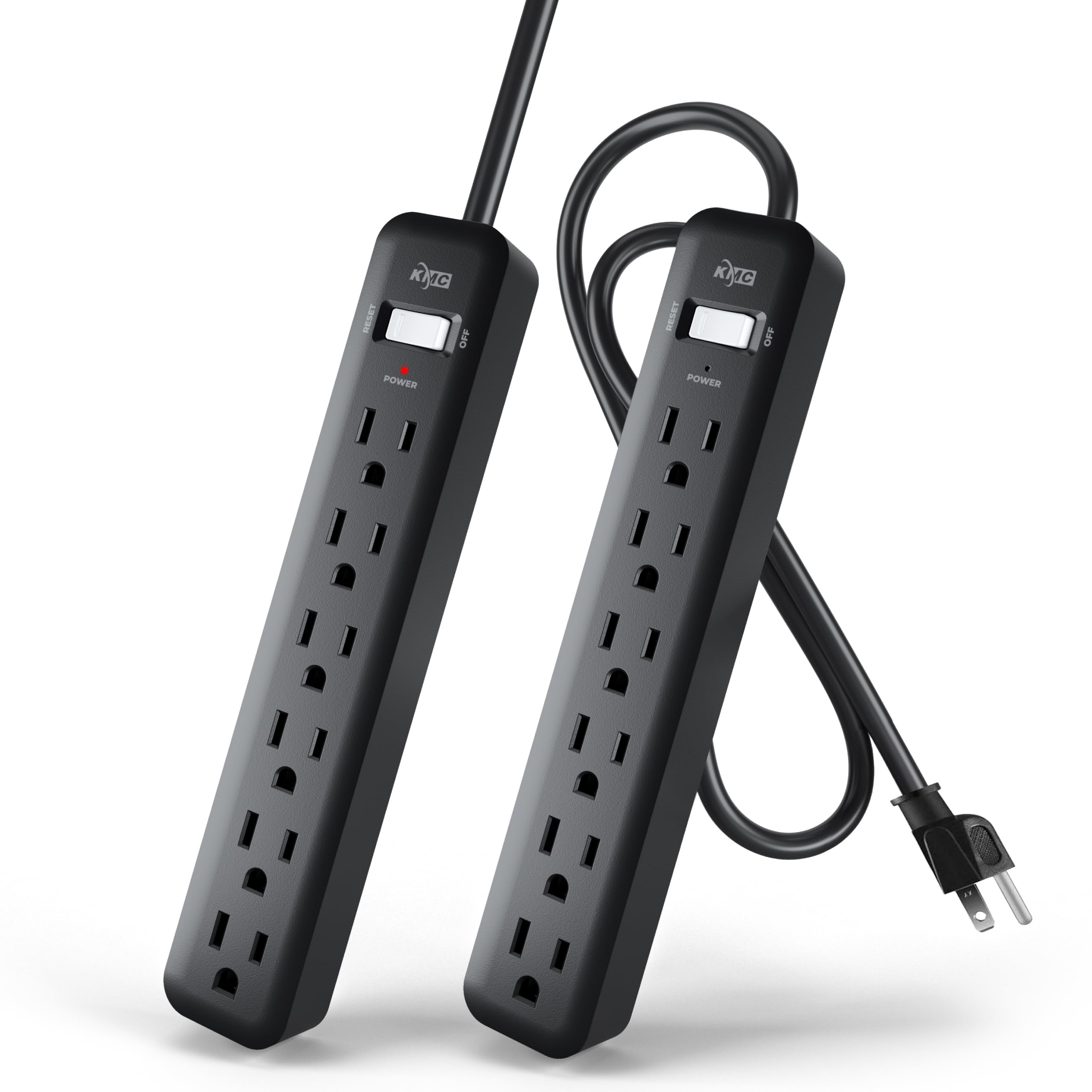 KMC 6-Outlet Power Strip, 2-Pack, 2-Foot Short Extension Cord with ...