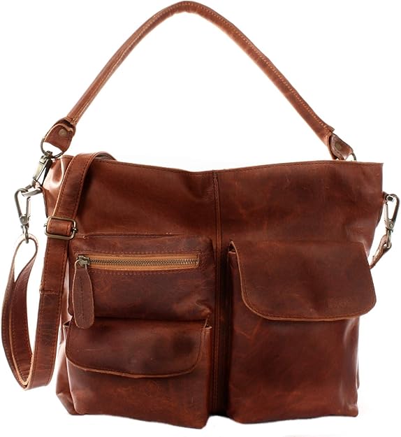 LECONI Schultertasche Ledertasche für Damen Vintage-Look echtes Leder ...