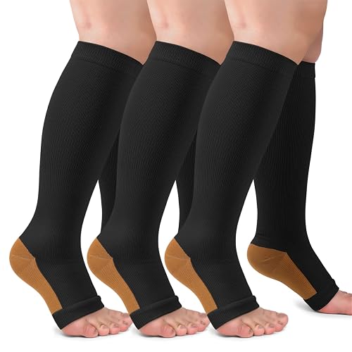 CTHH 3 Pack Open Toe Compression Socks for Women & Men, Toeless Knee ...