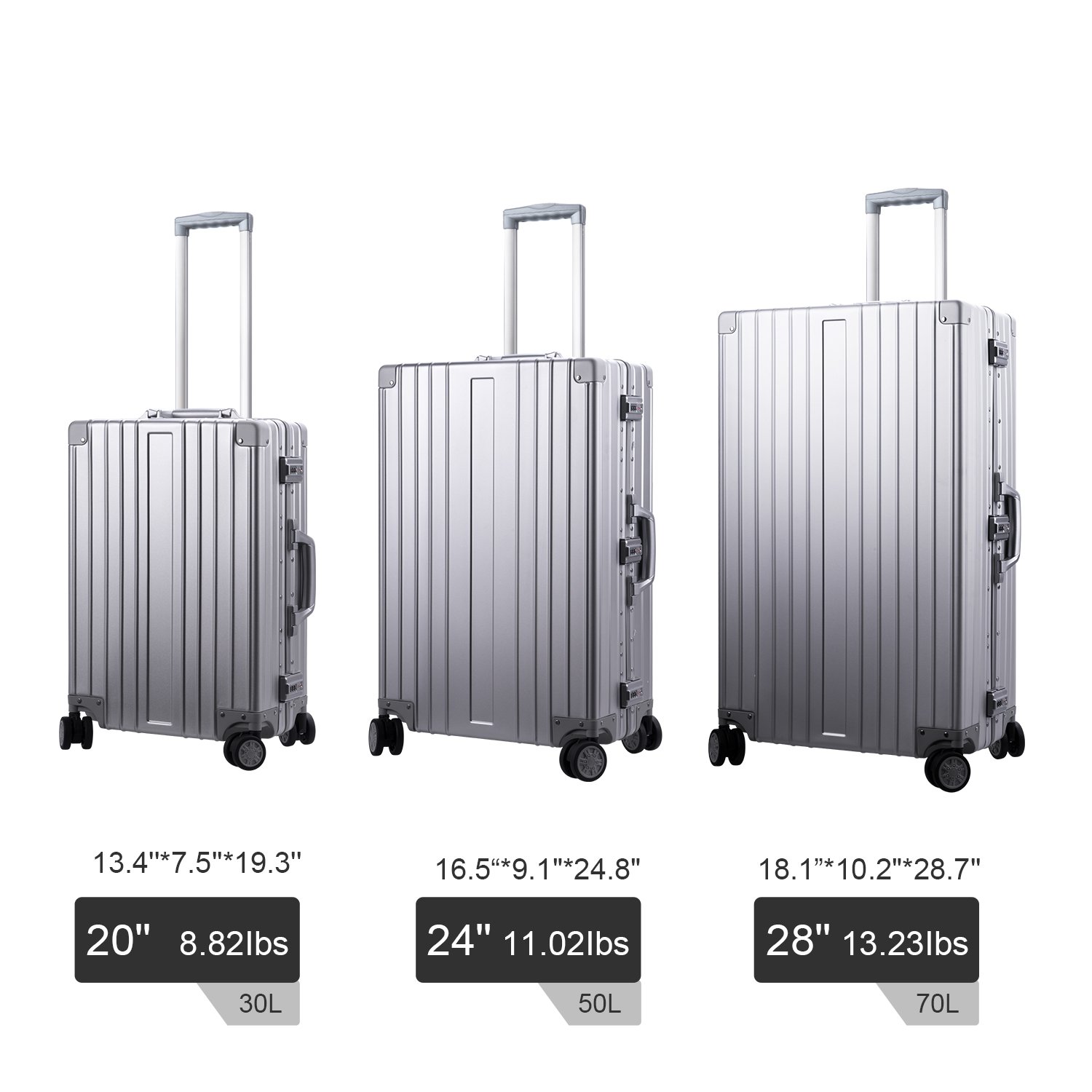 TRAVELKING All Aluminum Luggage Hard Shell Suitcase with Wheels Carry ...