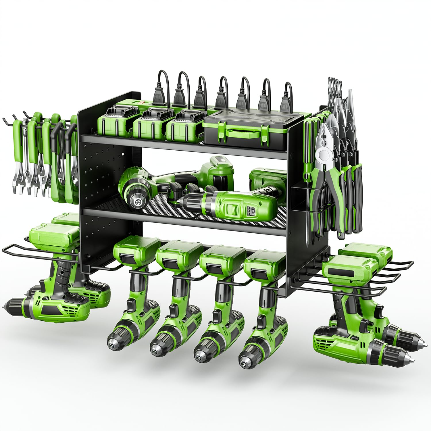 Power Tool Organizer, 3 Layer 8 Drill Holder Wall Mount, Tool Shelf and ...