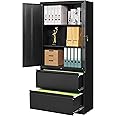 Amazon.com: SISESOL Black Metal Storage Cabinet with Drawers and Lock ...