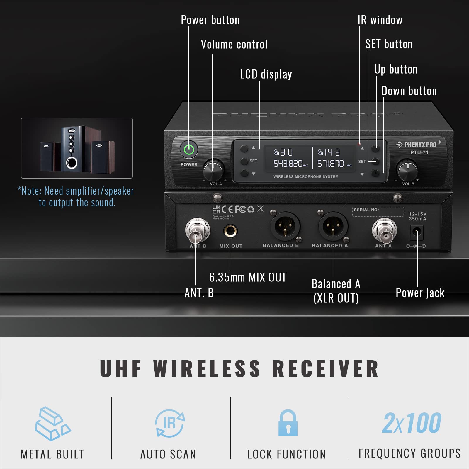 Mua Dual UHF Wireless Microphone System，Auto-Scan Cordless Mic Set w ...