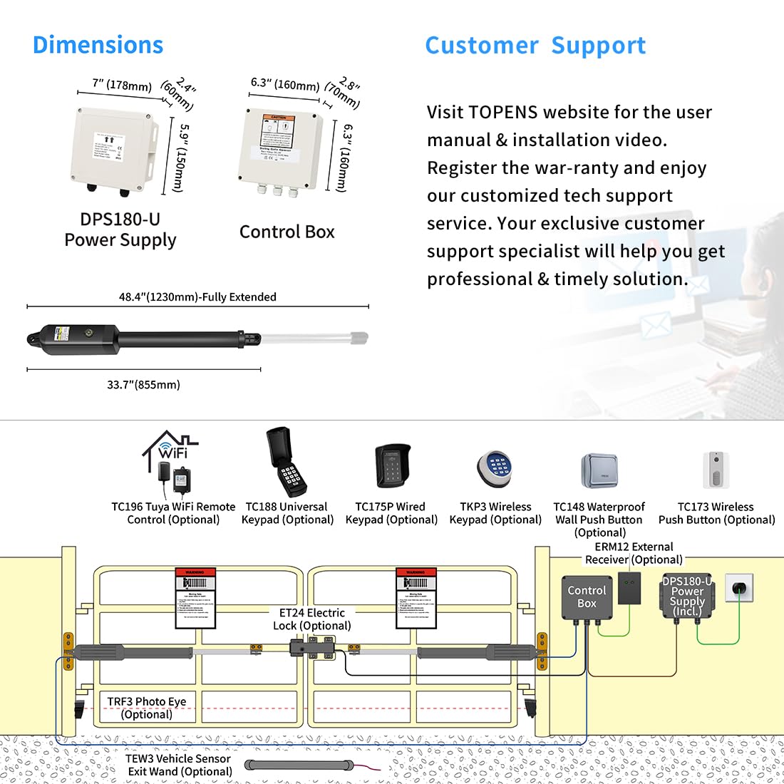 Mua TOPENS PW302 Dual Swing Gate Opener Light Duty Automatic Gate Motor ...