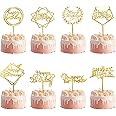 Amazon.com: OWill 8 Pcs Gold Happy Birthday Cake Toppers Acrylic Cake ...