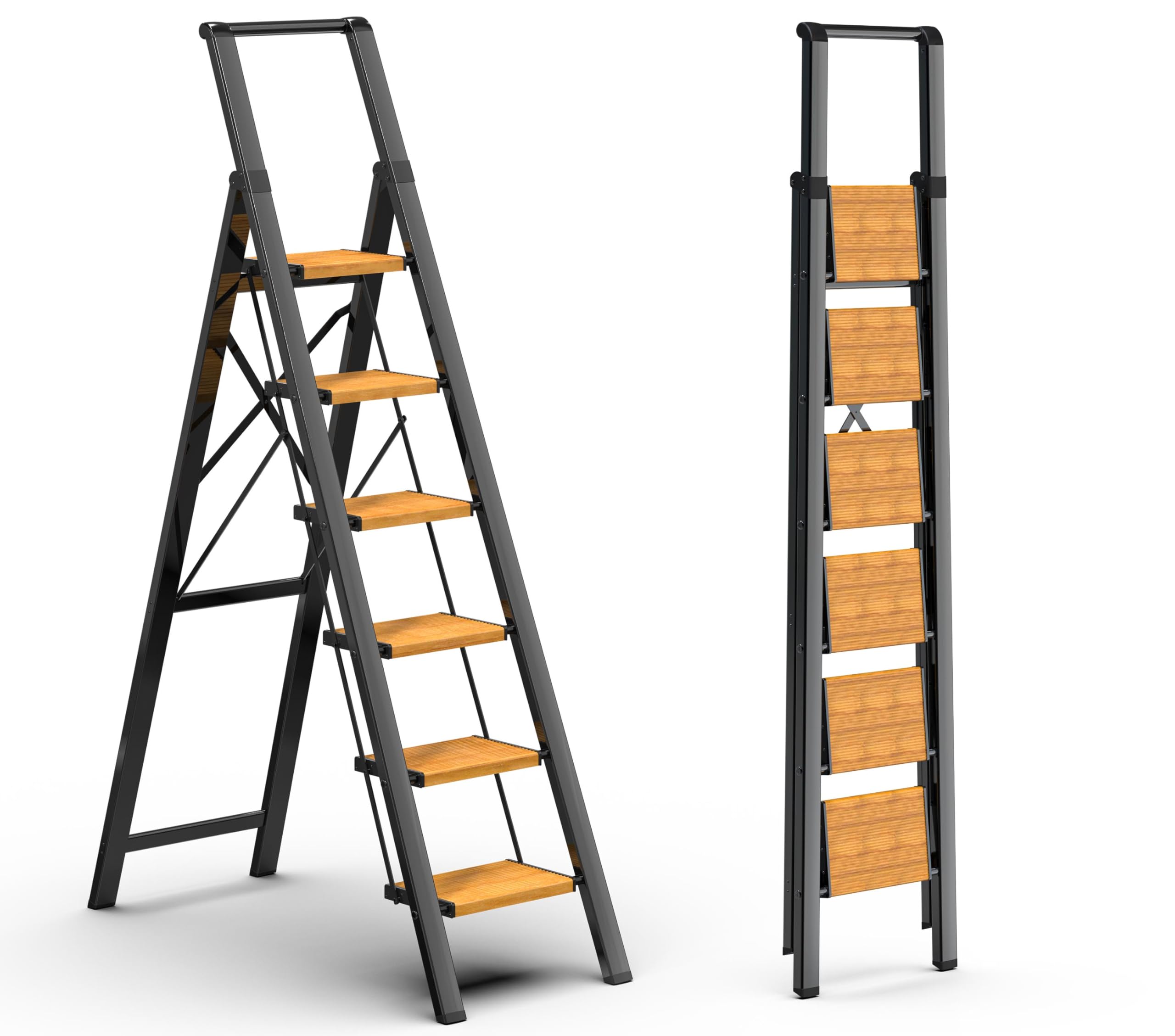GameGem 6 Step Ladder for 12 Feet High Ceiling, Lightweight Aluminum ...